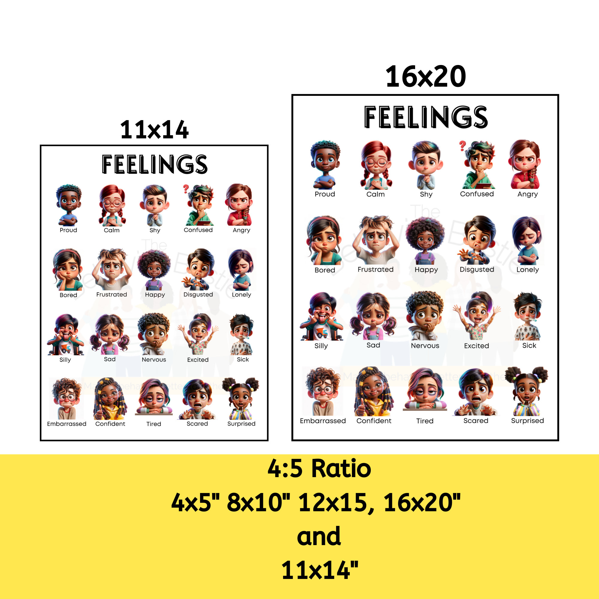 Feelings Chart Poster: Social Emotional Learning, Montessori Decor ...