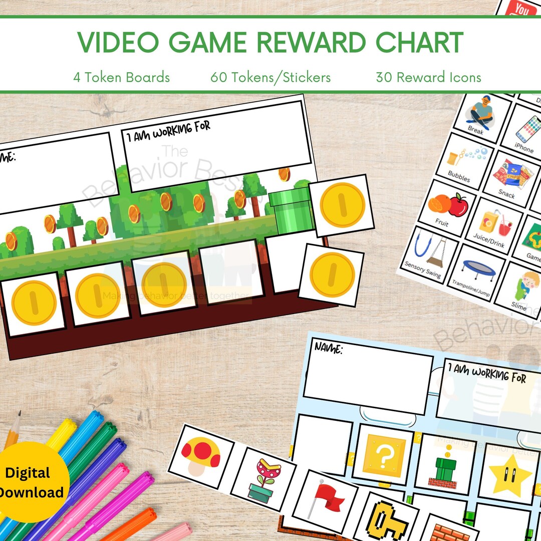 Video Game Reward Chart, Kids Reward Chart Video Game Theme - Etsy