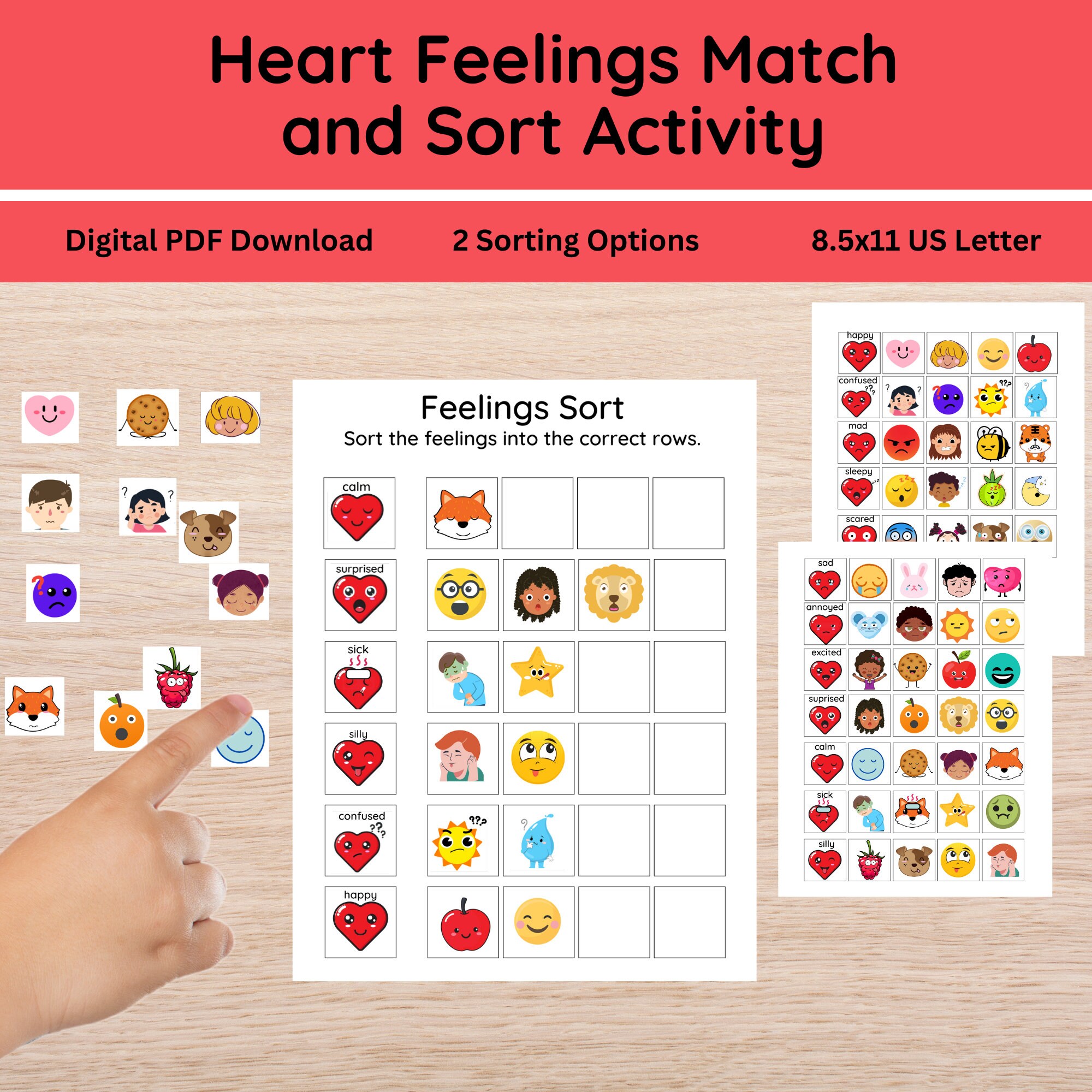 Feelings Match and Sort Activity Valentine's Matching Activity Feeling ...