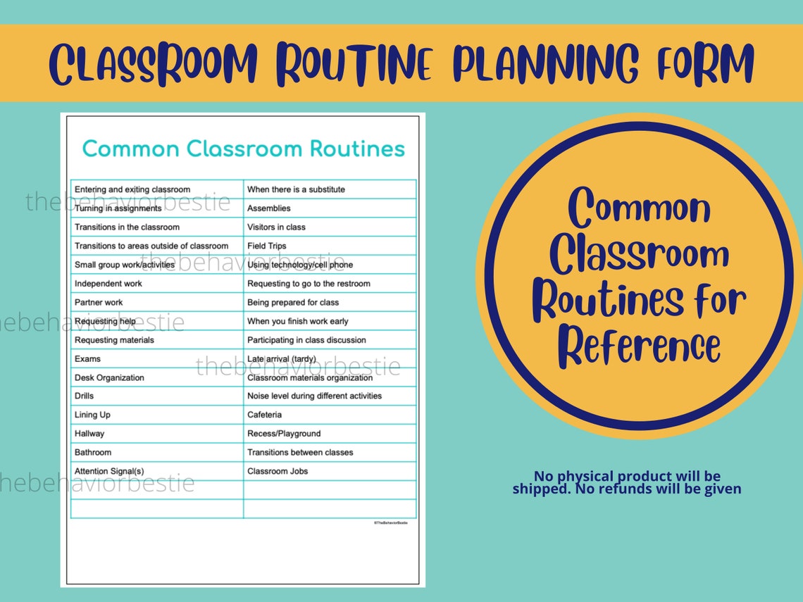 Editable Classroom Routine Planning Form Classroom Routine - Etsy