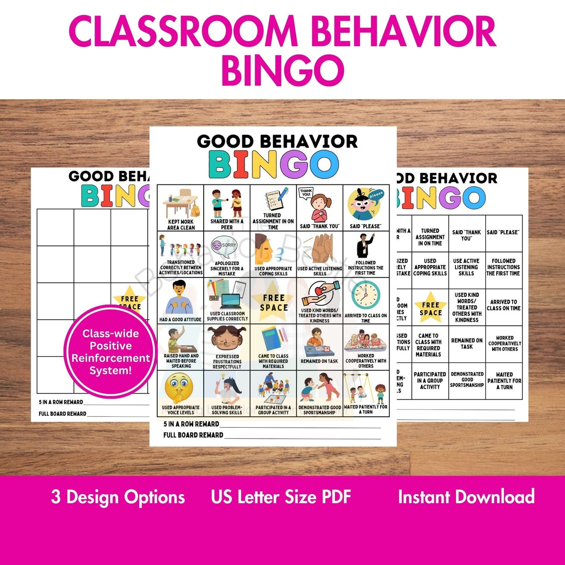 Classroom Behavior Bingo Whole Class Reward System Positive ...