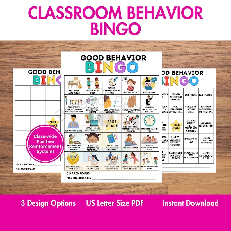 Classroom Behavior Bingo Whole Class Reward System Positive ...