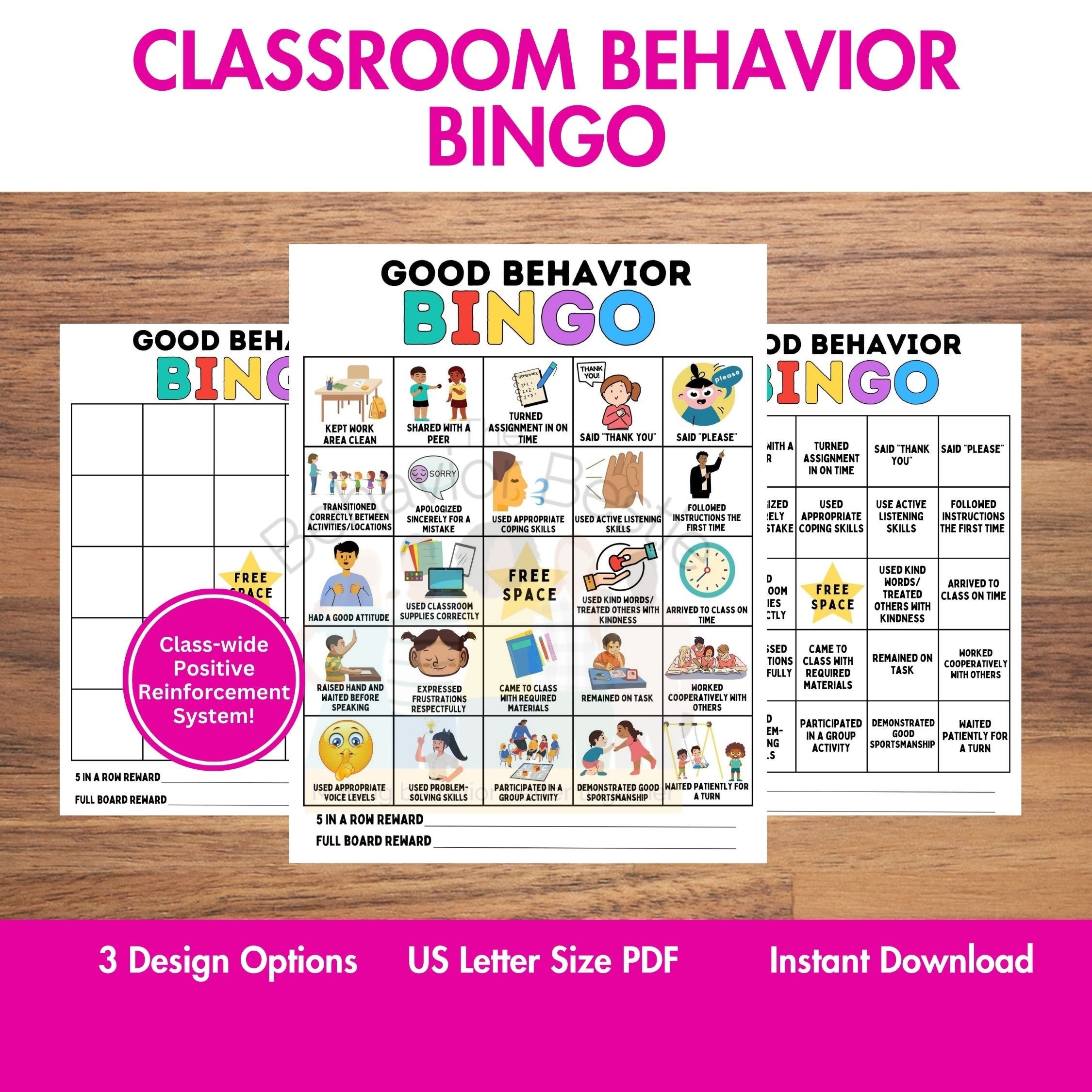 Classroom Behavior Bingo Whole Class Reward System Positive ...