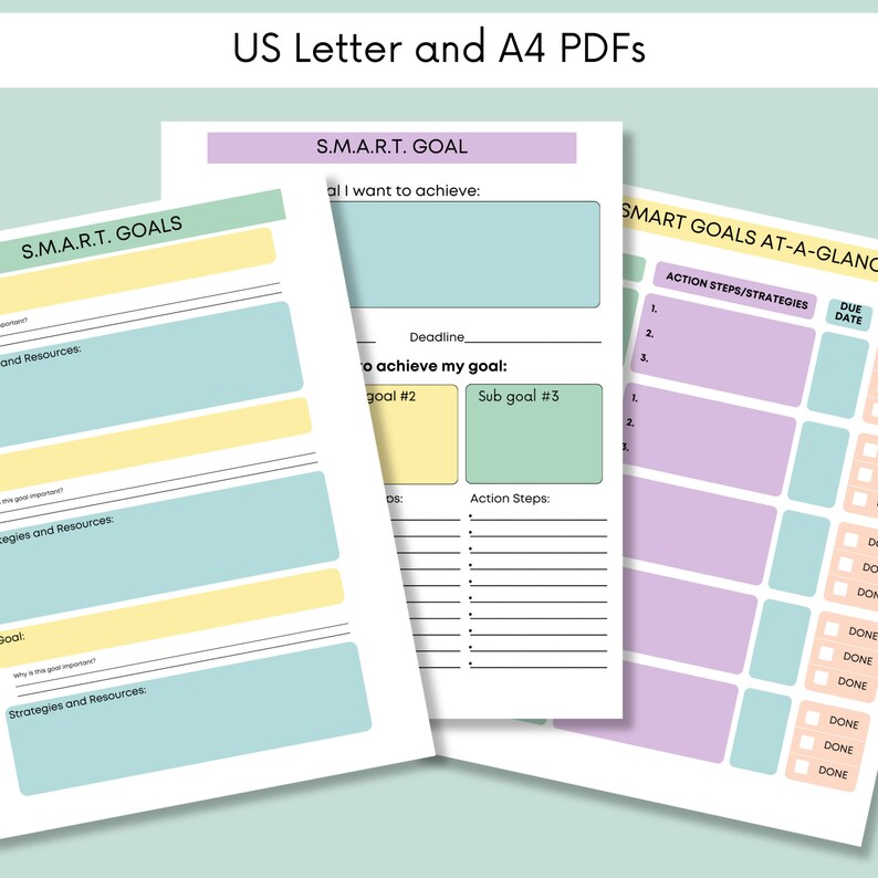 SMART Goal Setting Bundle, Goal Setting Planner, Printable Smart Goal ...