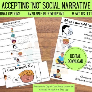Accepting "no" Social Narrative: Social Skills Story (digital Download ...