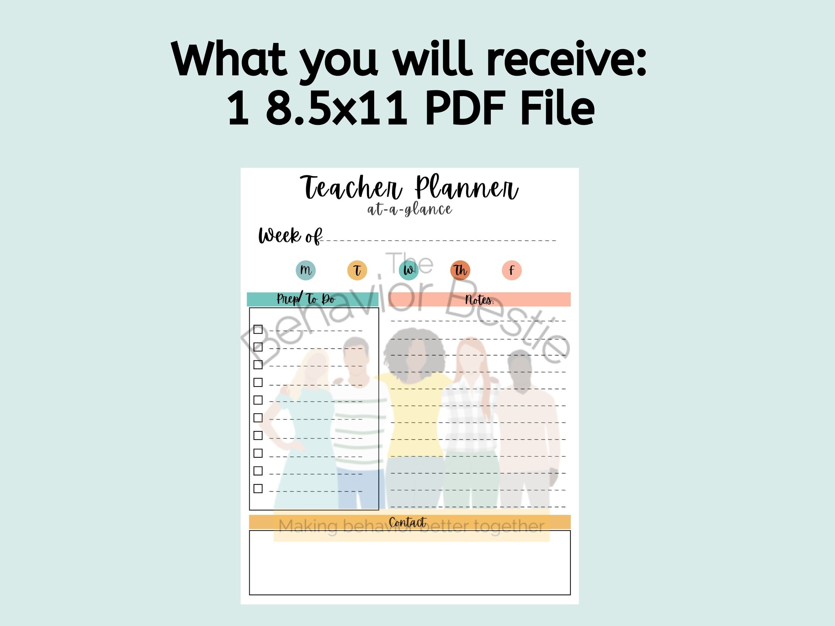 Teacher Planner At-a-glance: Printable PDF Organization (digital ...