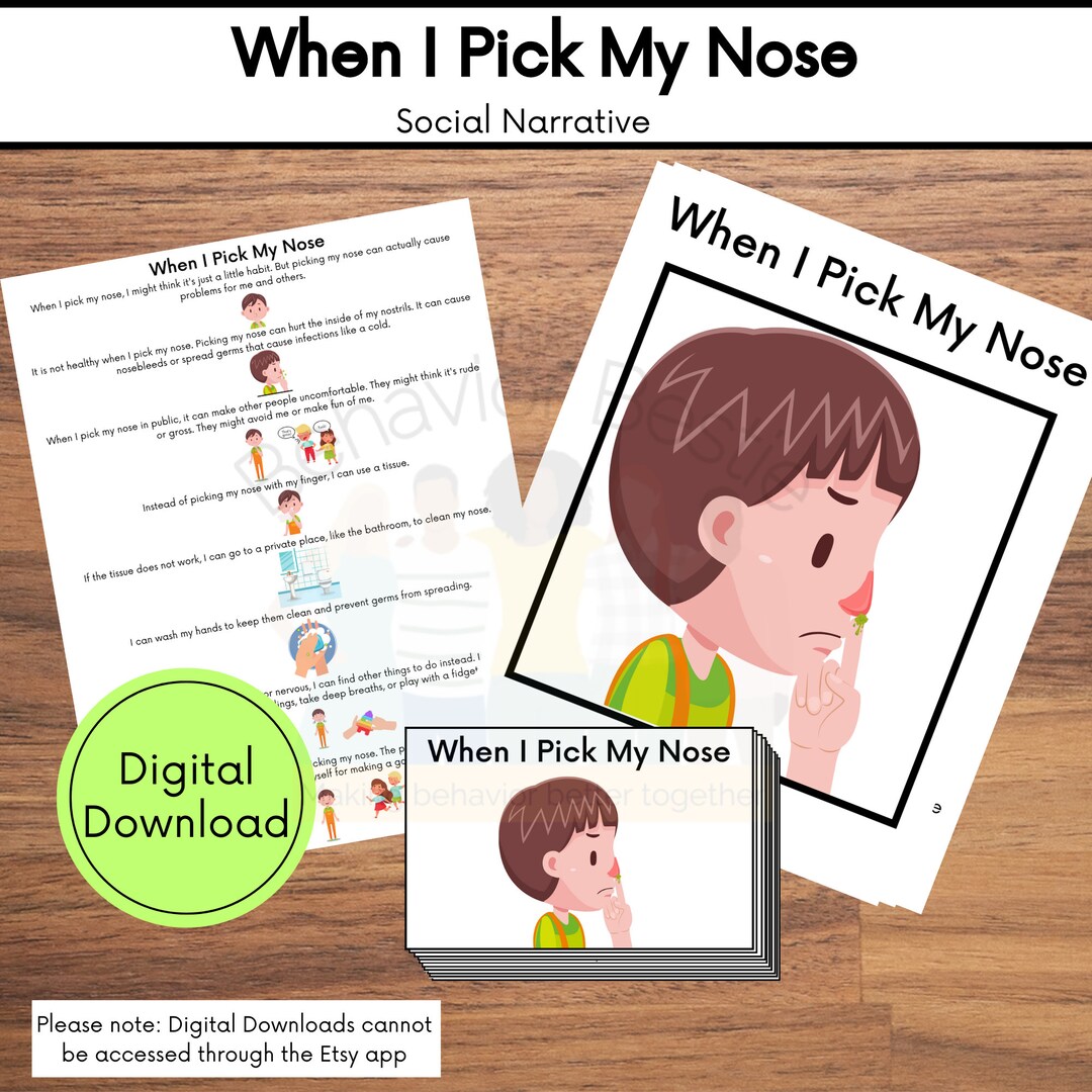 Picking Nose Social Skills Story, How to Stop Nose Picking Story for ...