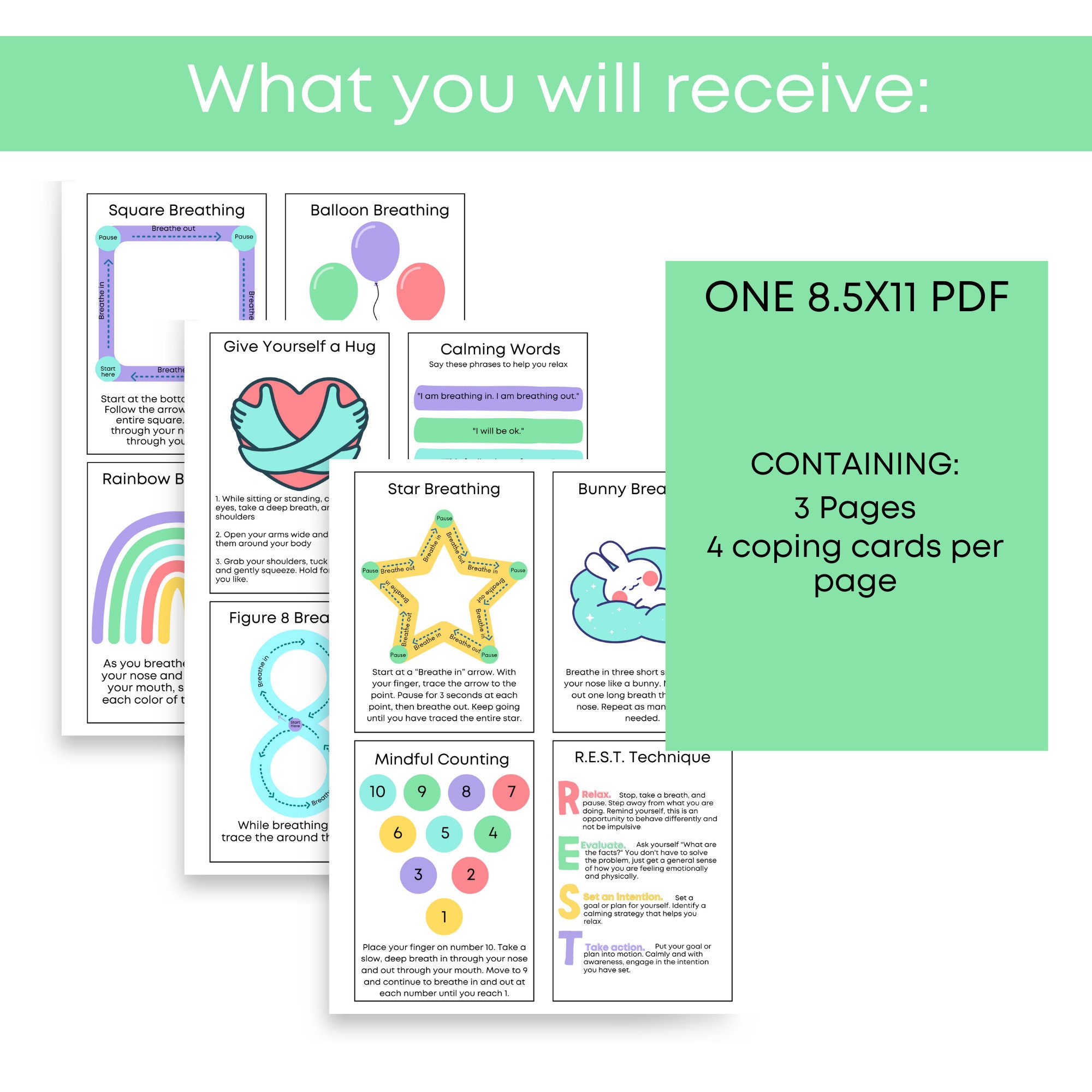 Emotional Regulation Cards for Kids, Anxiety Coping Cards, Self ...