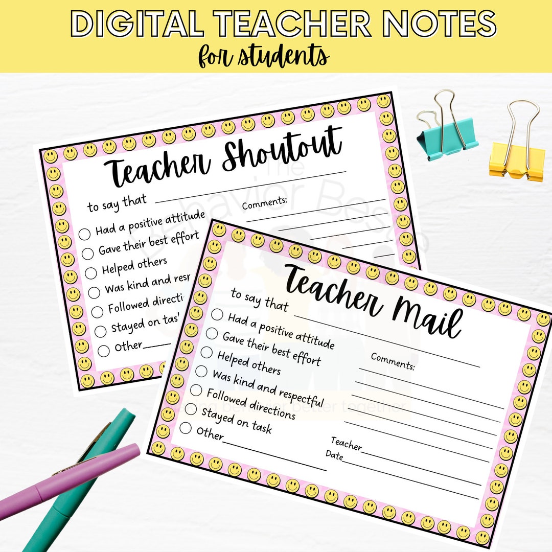 Positive Teacher Note for Students, Positive Note Home, Teacher Mail ...