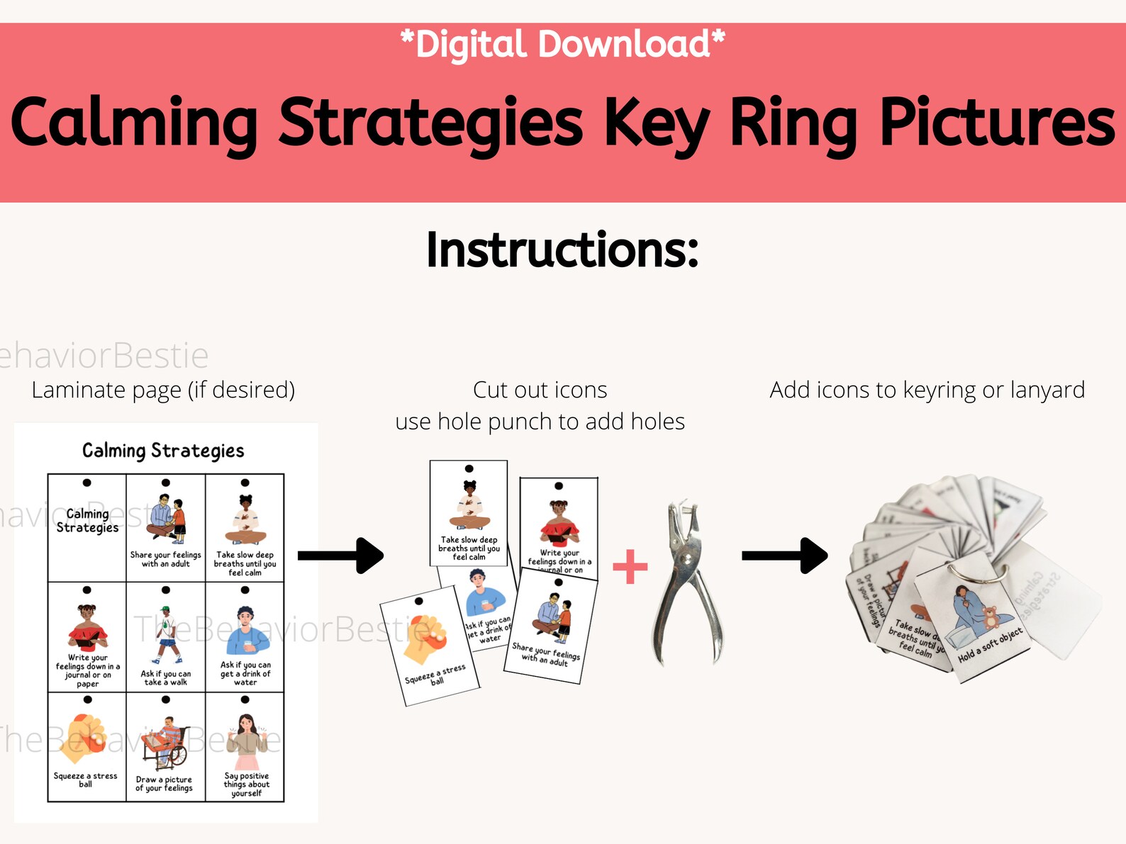 Calming Strategies Key Ring: Coping Skills Cards for Kids (digital ...