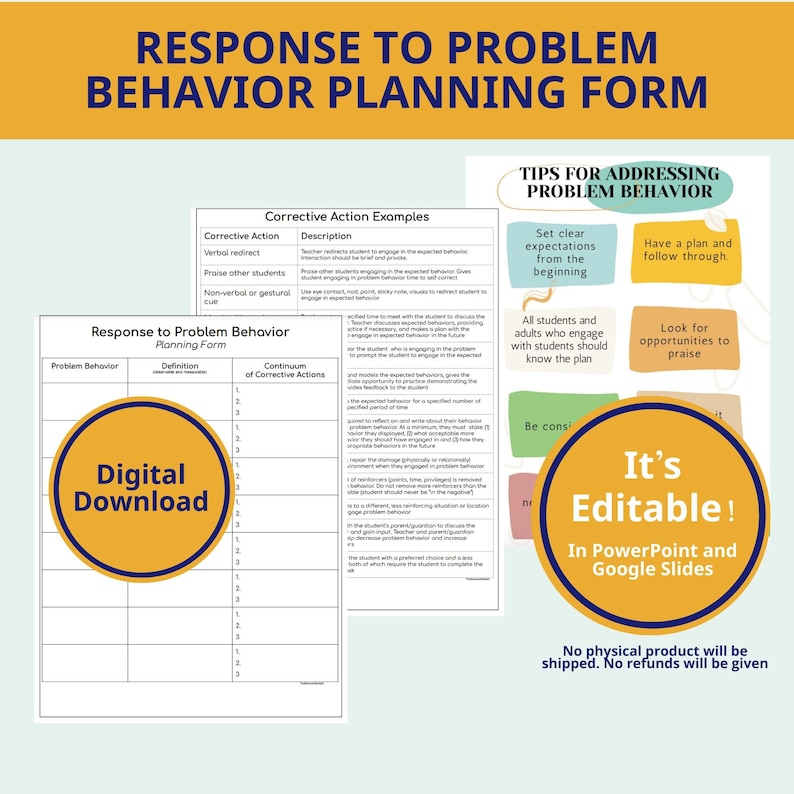 Problem Behavior Planning Form: Classroom Management (PDF & PPT) - Etsy