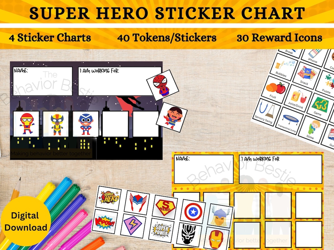 Superhero Sticker Chart | Superhero Token Board | Hero Reward Chart ...