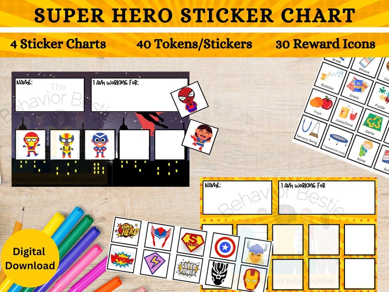 Superhero Reward Chart: Printable Behavior Token Board (digital ...