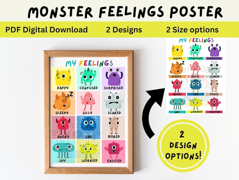 Cute Monster Feelings Chart Printable Emotions Chart Cute - Etsy Australia