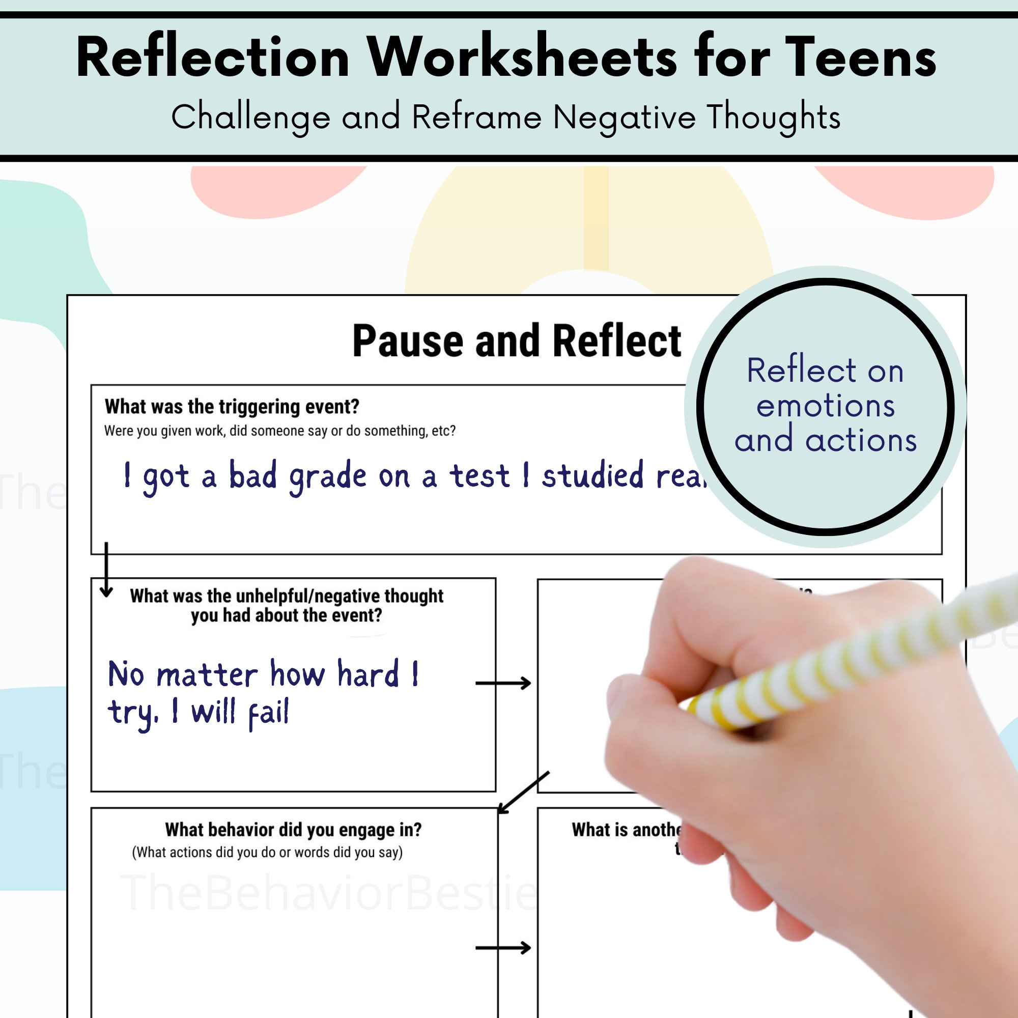 Reflection Worksheet for Teens, CBT Worksheet, Challenge Negative ...