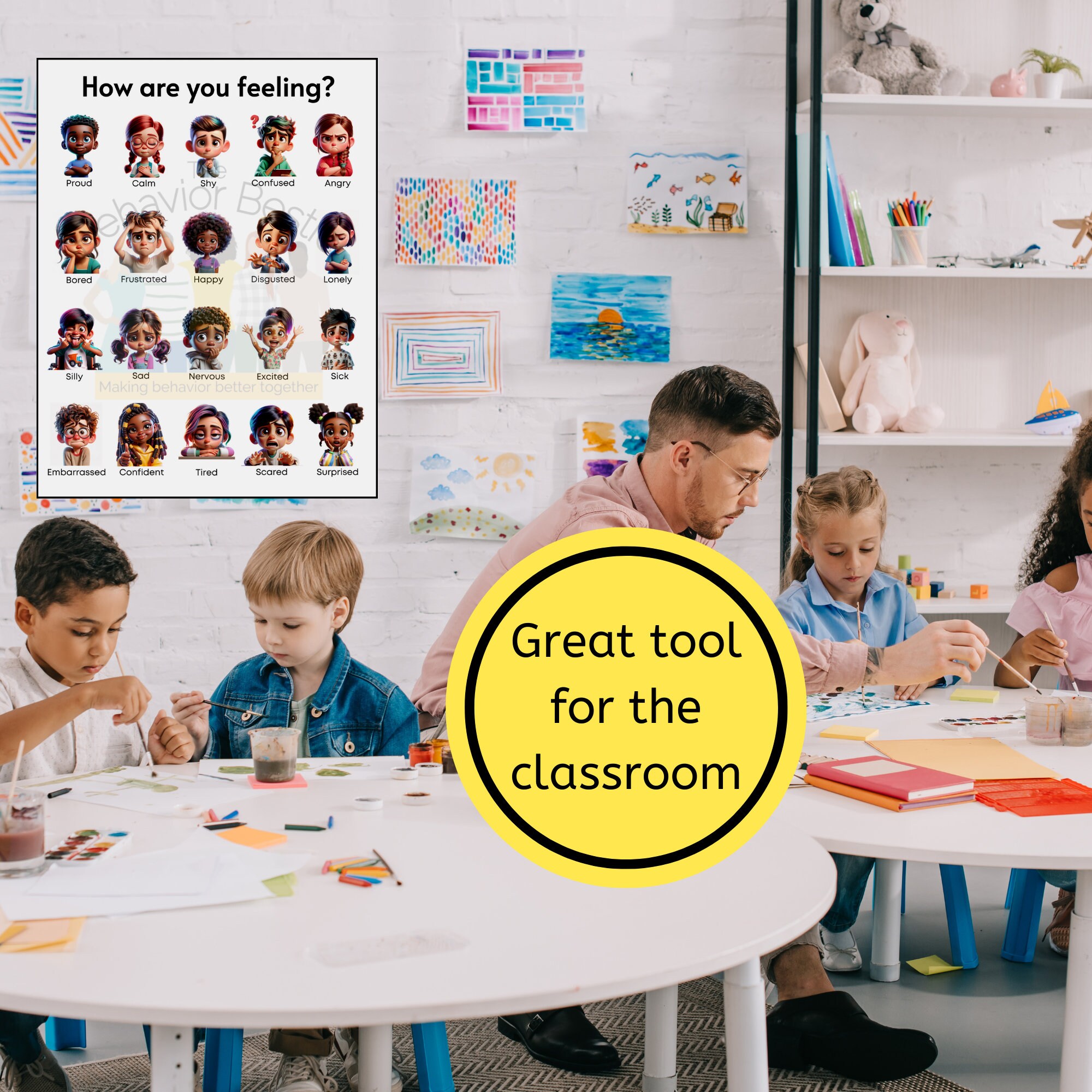 Feelings Chart Poster: Social Emotional Learning, Montessori Decor ...