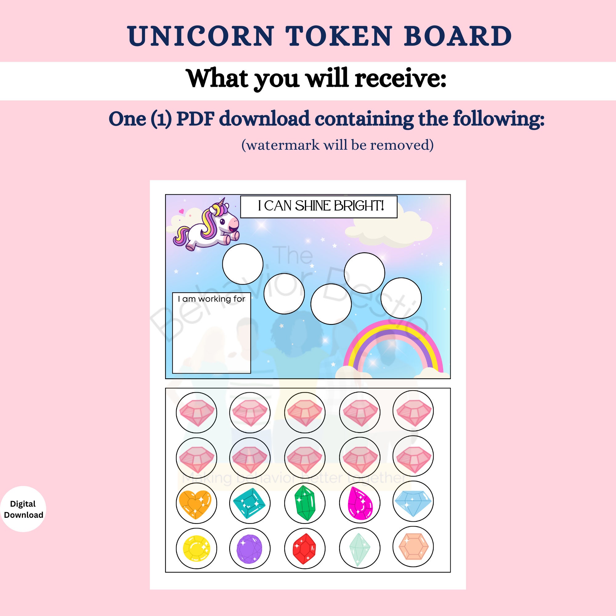Unicorn Reward Chart: Pink Jewel Token Board (PDF) - Etsy