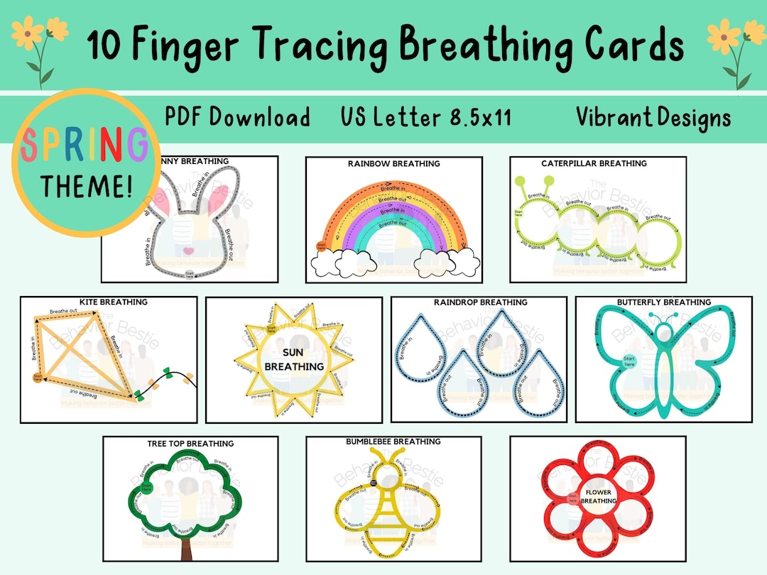 Finger Tracing Breathing Cards Digital Mindfulness Breathing - Etsy