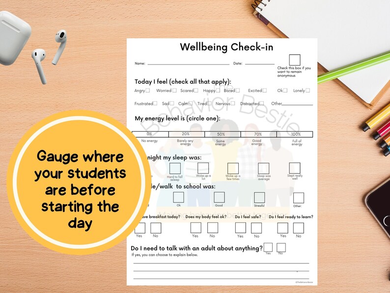 Teen Mental Health Check-in: Editable Student Wellness (PDF ...