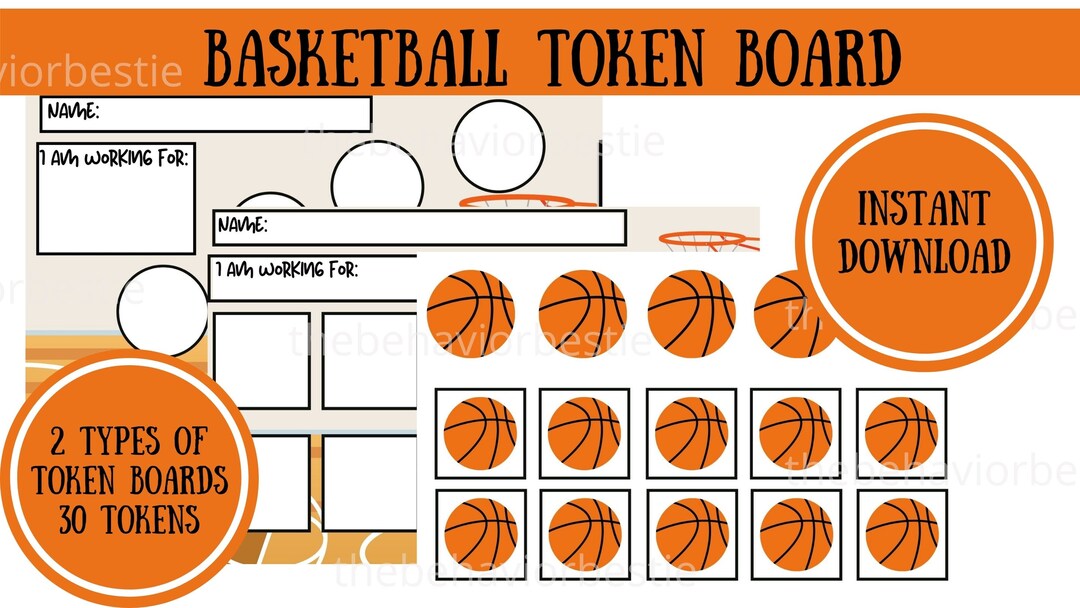 Basketball Token Board/Digital Reward Chart/Instant Download Token ...