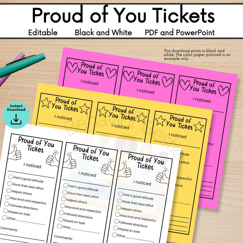 Proud of You Tickets: Positive Behavior Notes (PDF Download) - Etsy