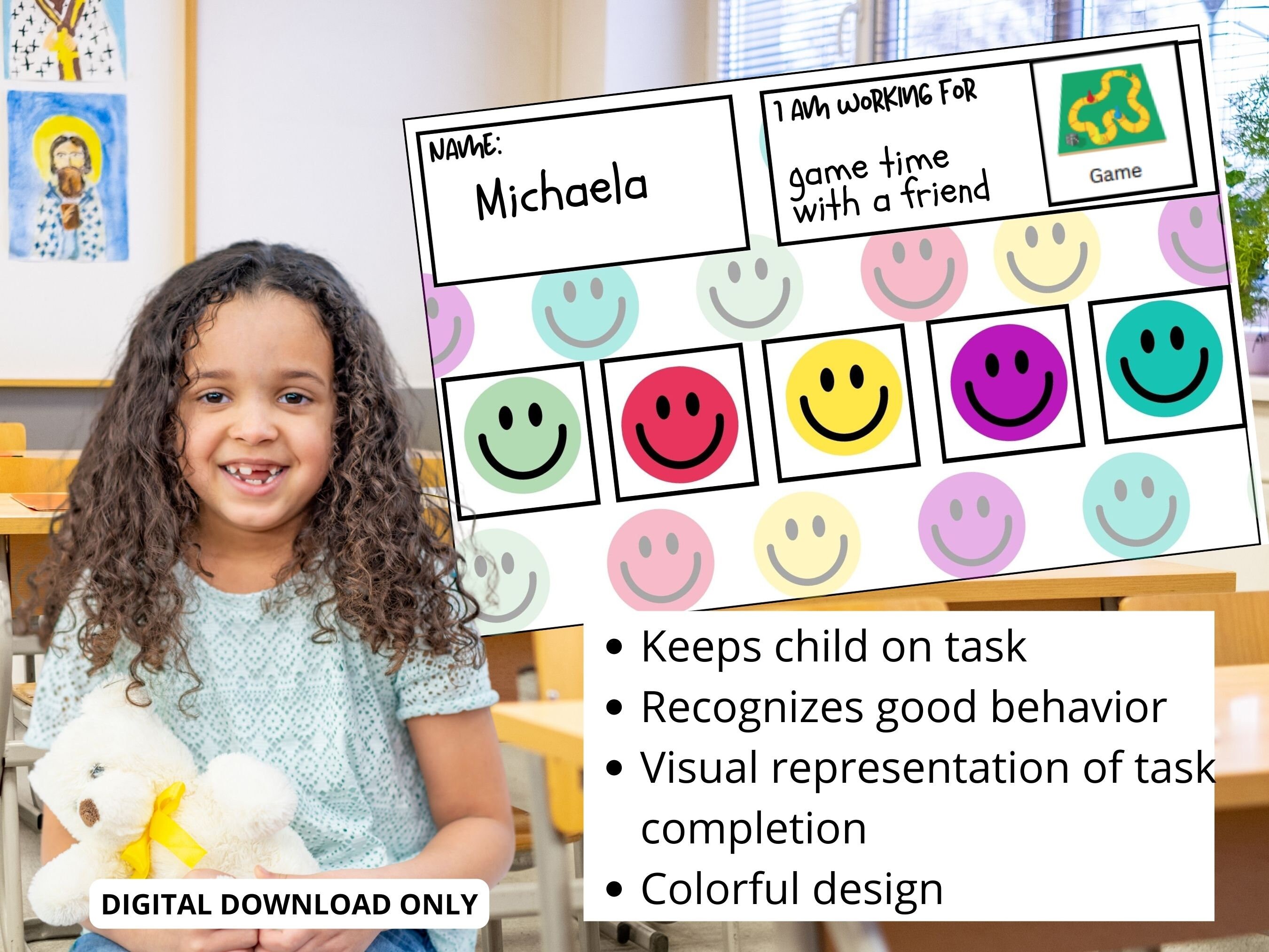 Printable Smiley Face Token Board Smiley Face Reward Chart Digital ...