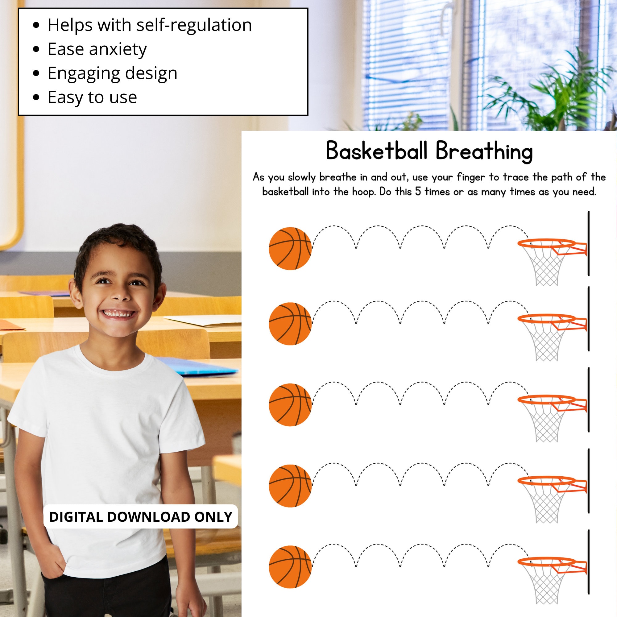 Basketball Breathing Strategy, Calm Down Corner Exercise, Calming ...