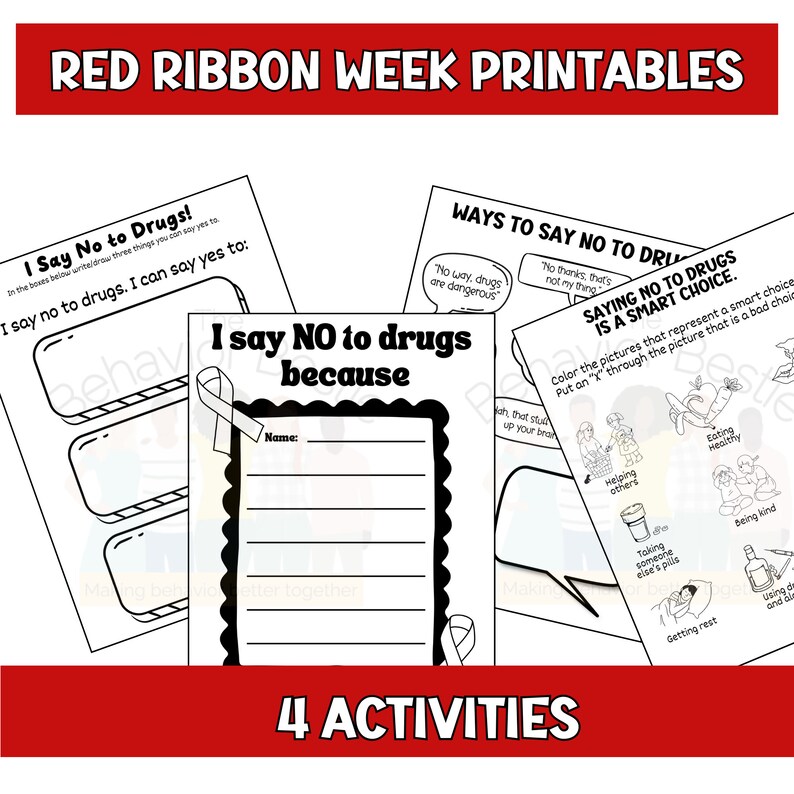 Red Ribbon Week Printables: Coloring Pages, Bookmarks, Activities (PDF ...
