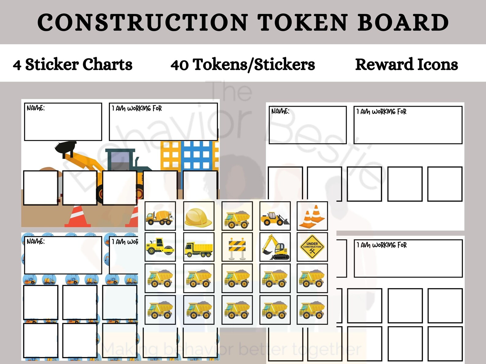Printable Construction Token Board Construction Sticker Chart ...