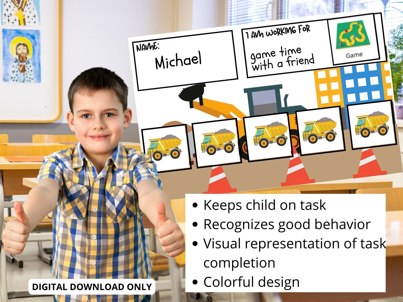 Printable Construction Token Board Construction Sticker Chart ...