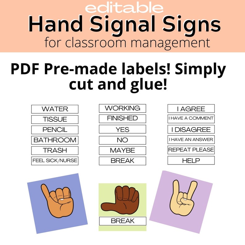 Boho Classroom Hand Signal Posters: Editable Communication Signs ...