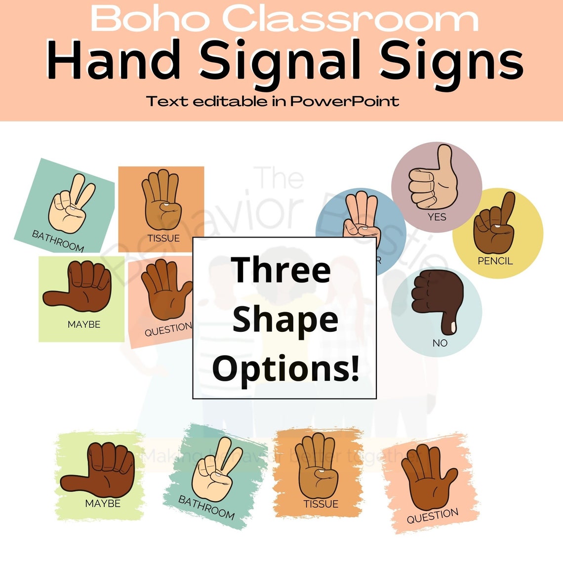 Boho Classroom Hand Signals, Hand Signal Signs for Classroom Management ...