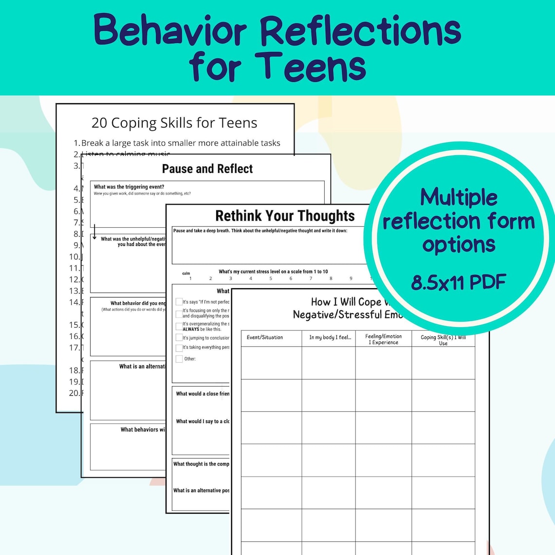 Behavior Reflection Forms for Teens Think Sheets for Teens - Etsy