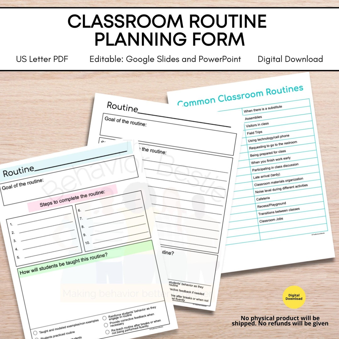 Editable Classroom Routine Planning Form, Classroom Management, Digital ...
