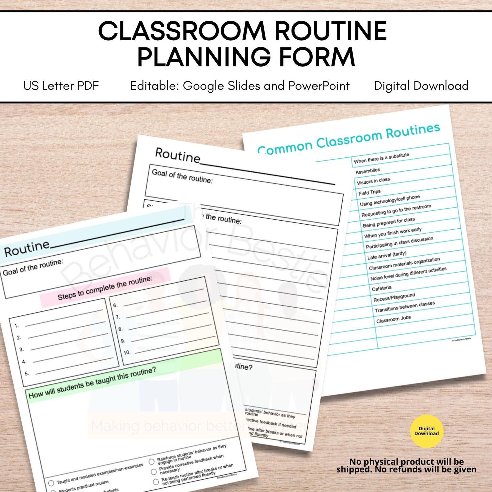 Classroom Routine Planning Form: Editable Templates (digital Download ...