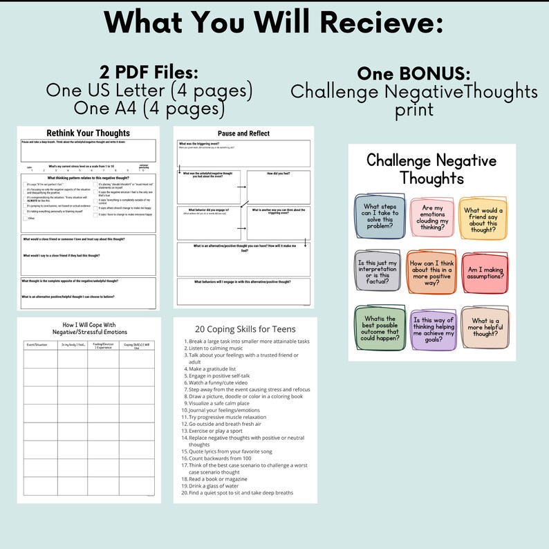 Reflection Worksheet for Teens, CBT Worksheet, Challenge Negative ...