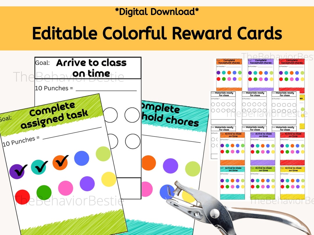 Editable Reward Cards | Reward Punch Cards | Colorful Reward Cards ...