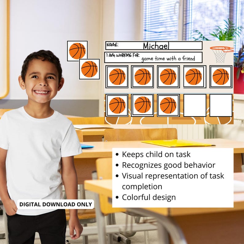 Basketball Token Board: Kids Reward Chart (digital Download) - Etsy