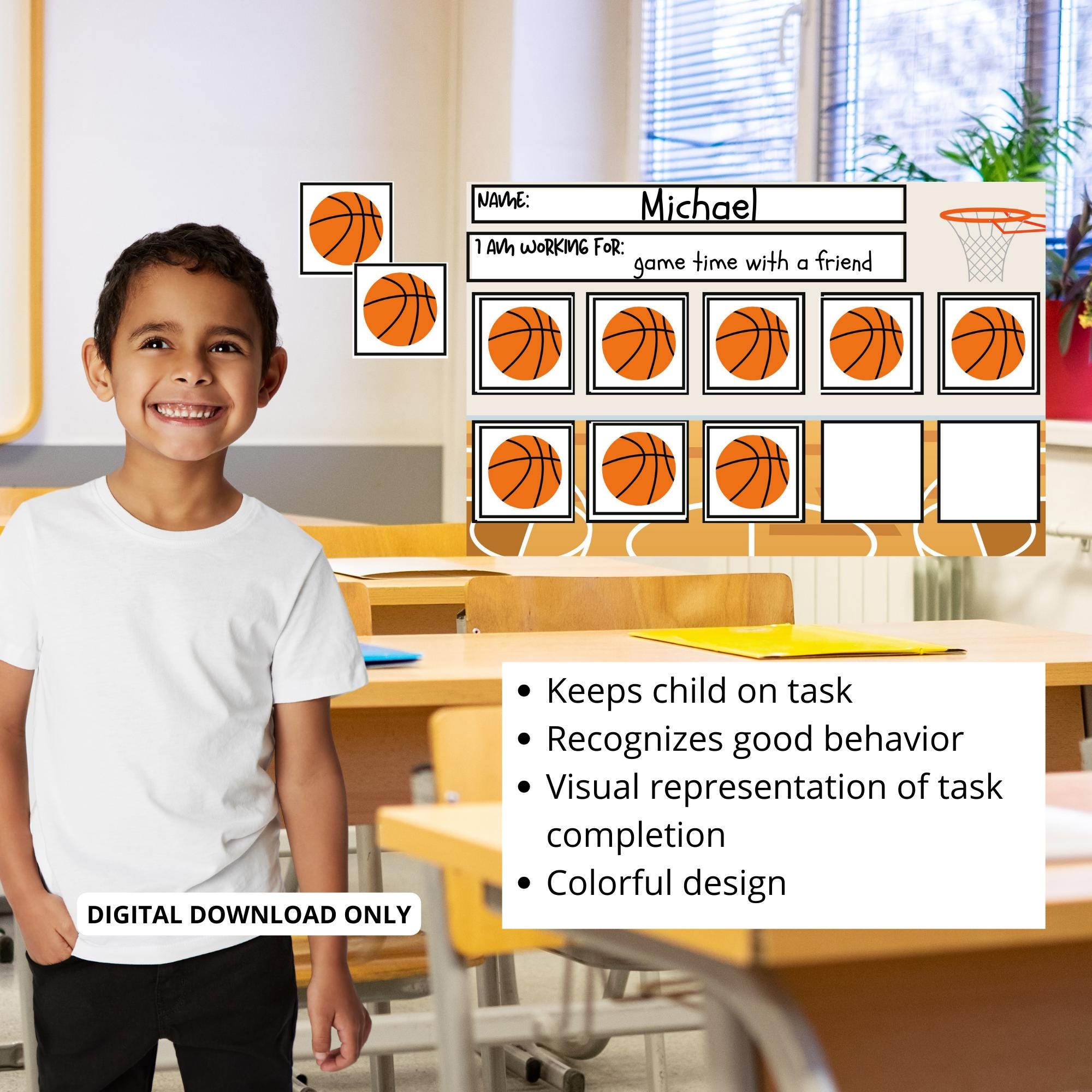 Basketball Token Board: Kids Reward Chart (digital Download) - Etsy