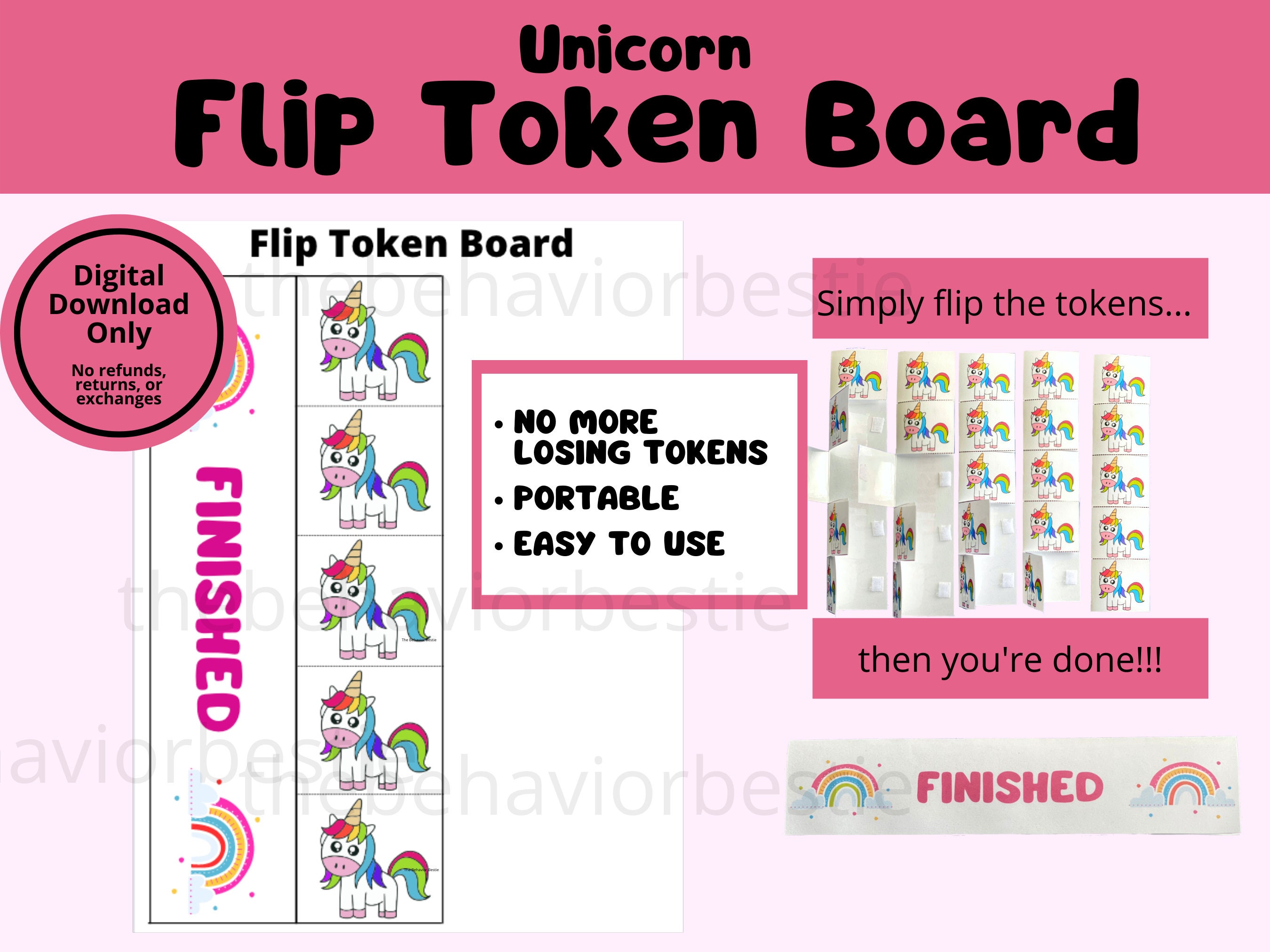 Digital Flip Token Board Unicorn Token Board Flip Reward Chart Positive ...