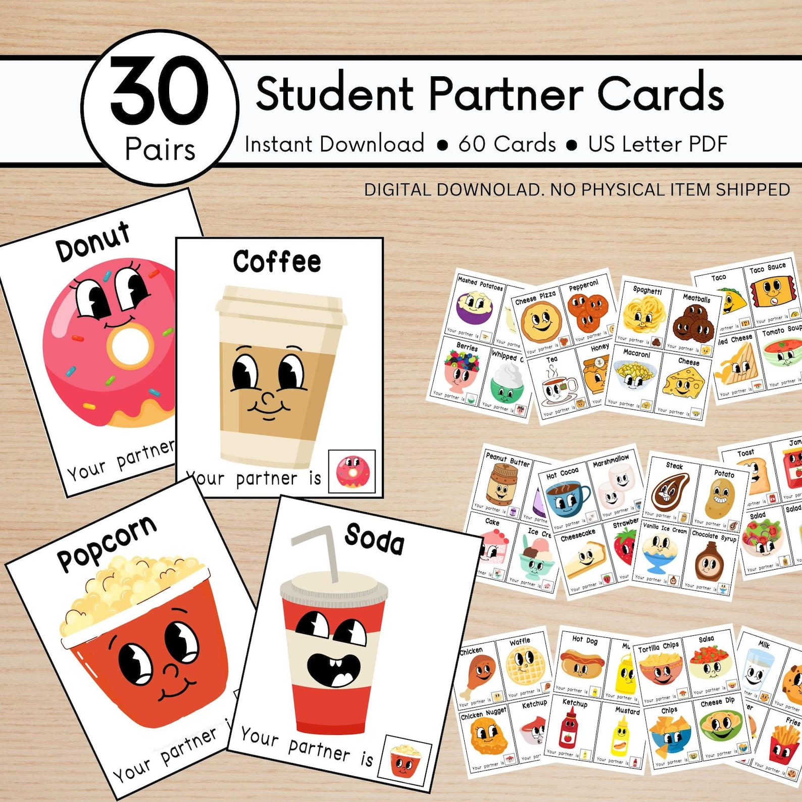 Food-themed Student Partner Cards: Classroom Pairing Activity (PDF ...