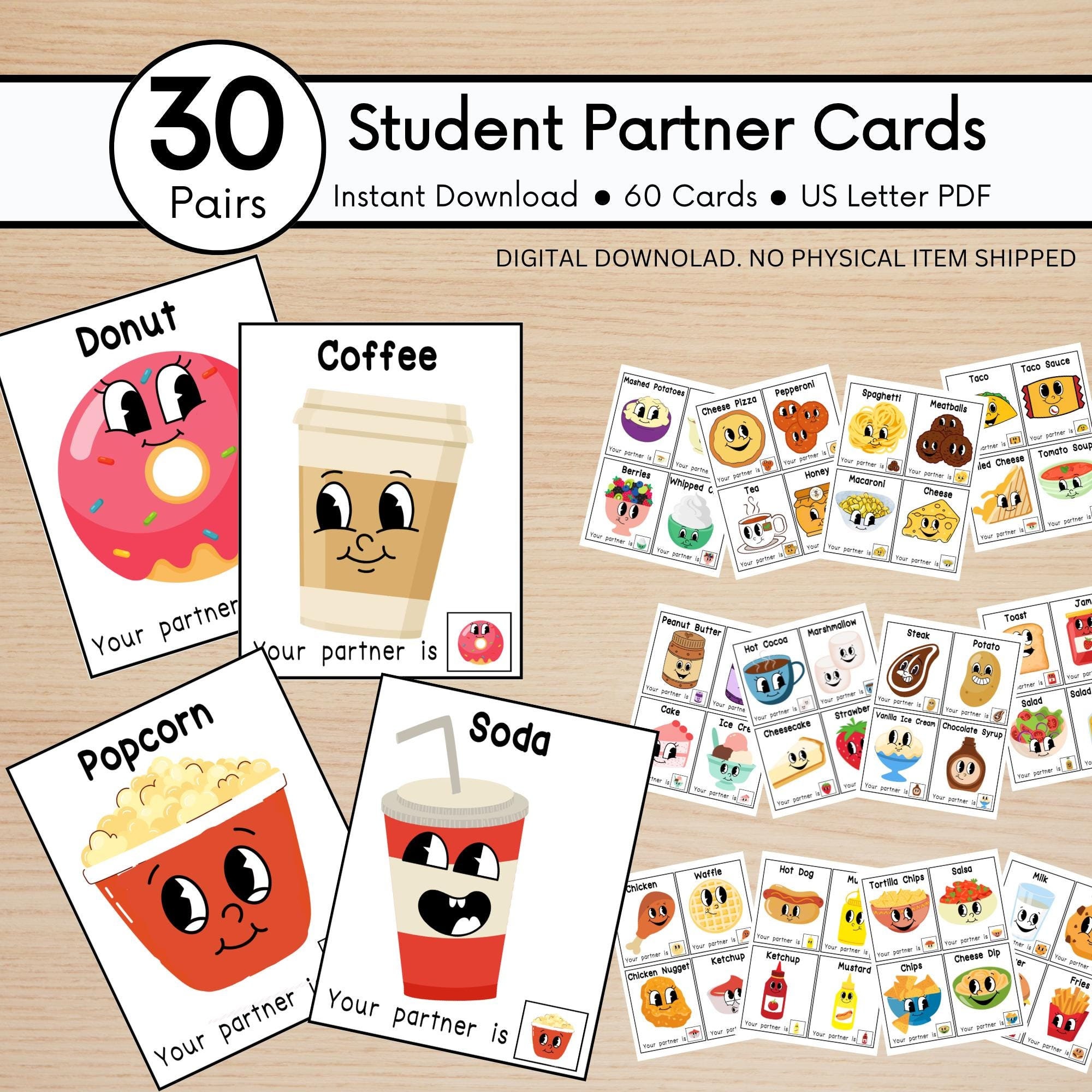 Food-themed Student Partner Cards: Classroom Pairing Activity (PDF ...
