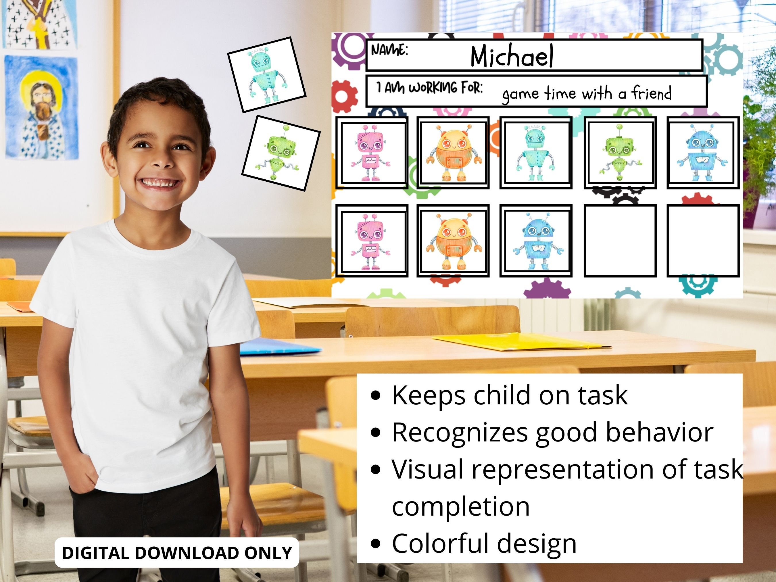 Cute Robots Token Board/digital Reward Chart/instant Download Token ...