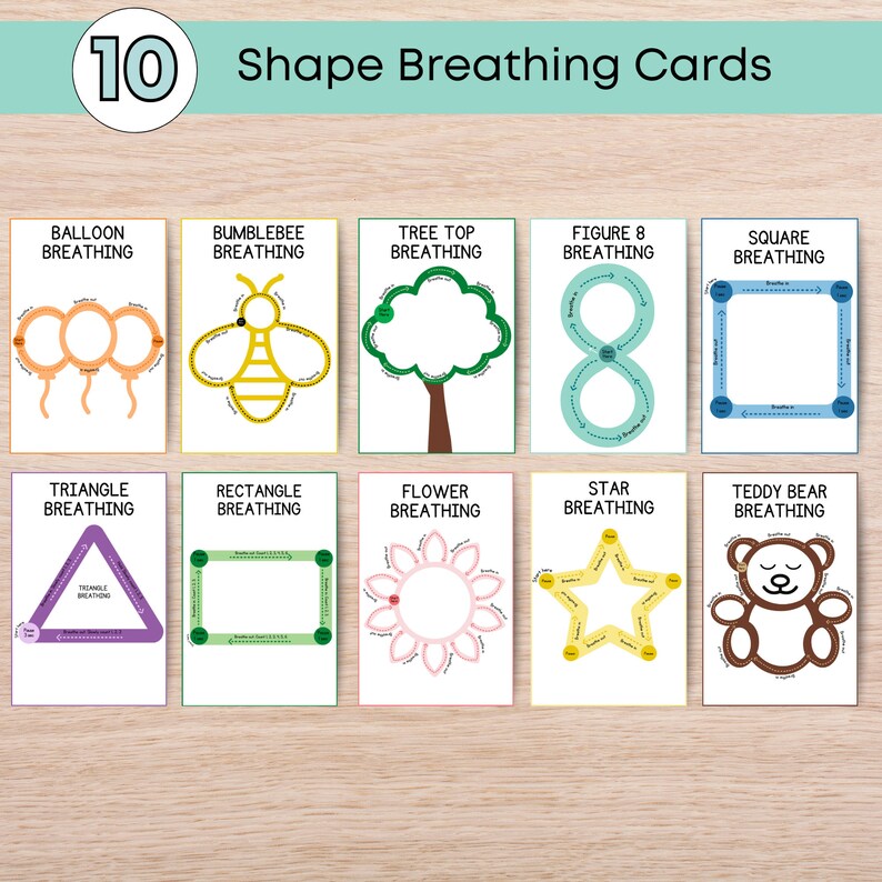 Breathing Cards for Kids, Shapes Breathing Cards for Calm Down Corner ...