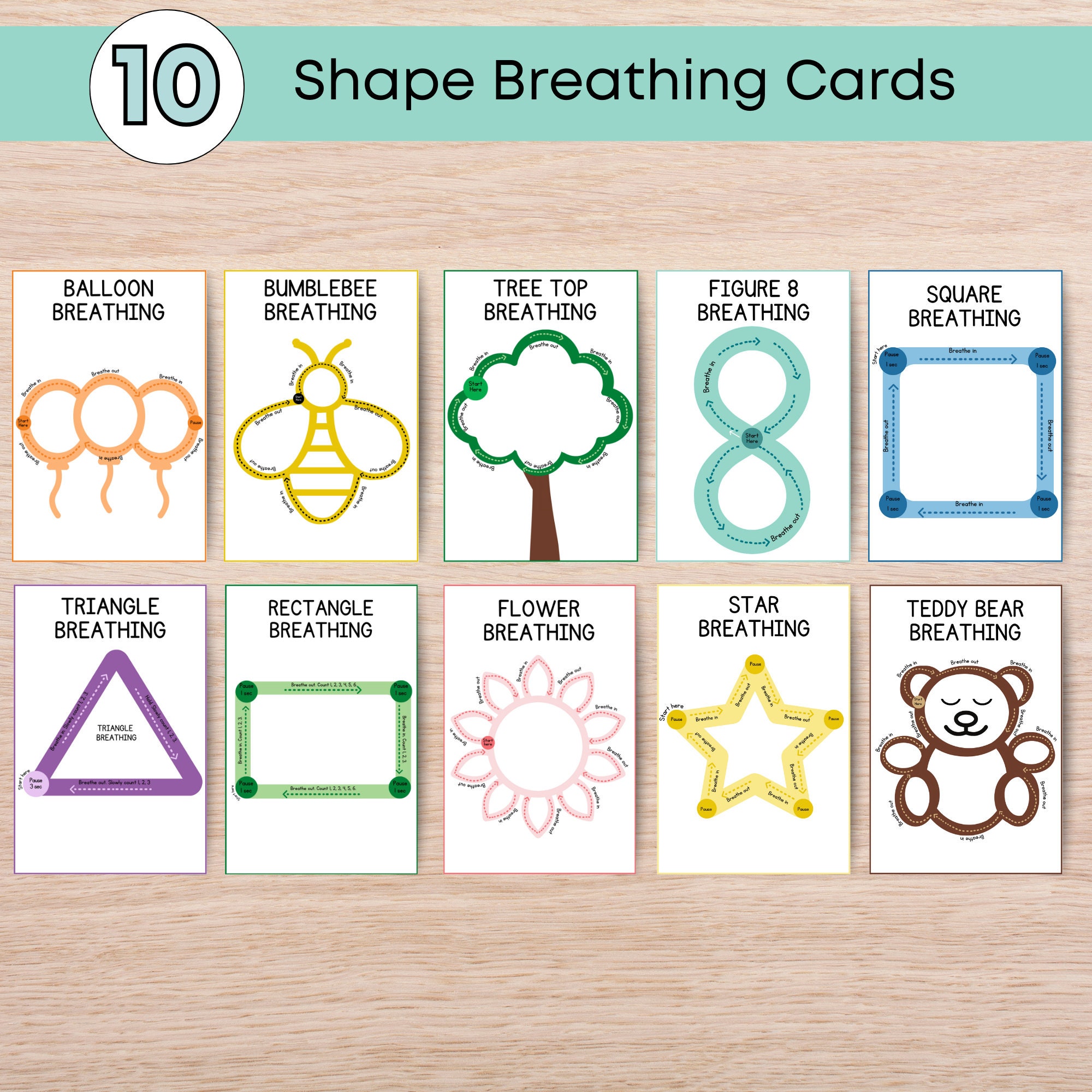Breathing Cards for Kids, Shapes Breathing Cards for Calm Down Corner ...