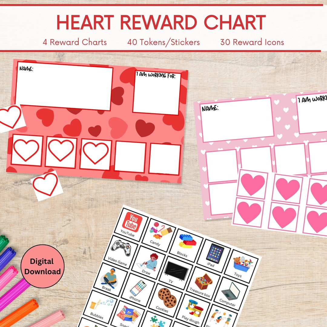 Heart Reward Chart, Valentine's Day Token Board for Kids, Positve ...