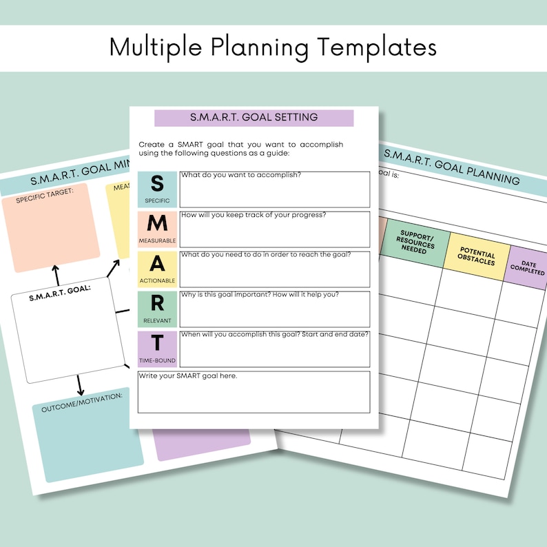 SMART Goal Setting Bundle, Goal Setting Planner, Printable Smart Goal ...