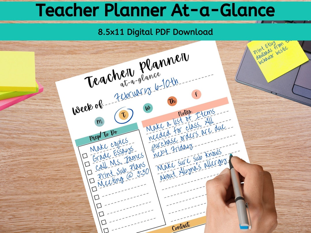 Teacher At-a-glance Planner | Teacher Planner | Planning for Teachers ...