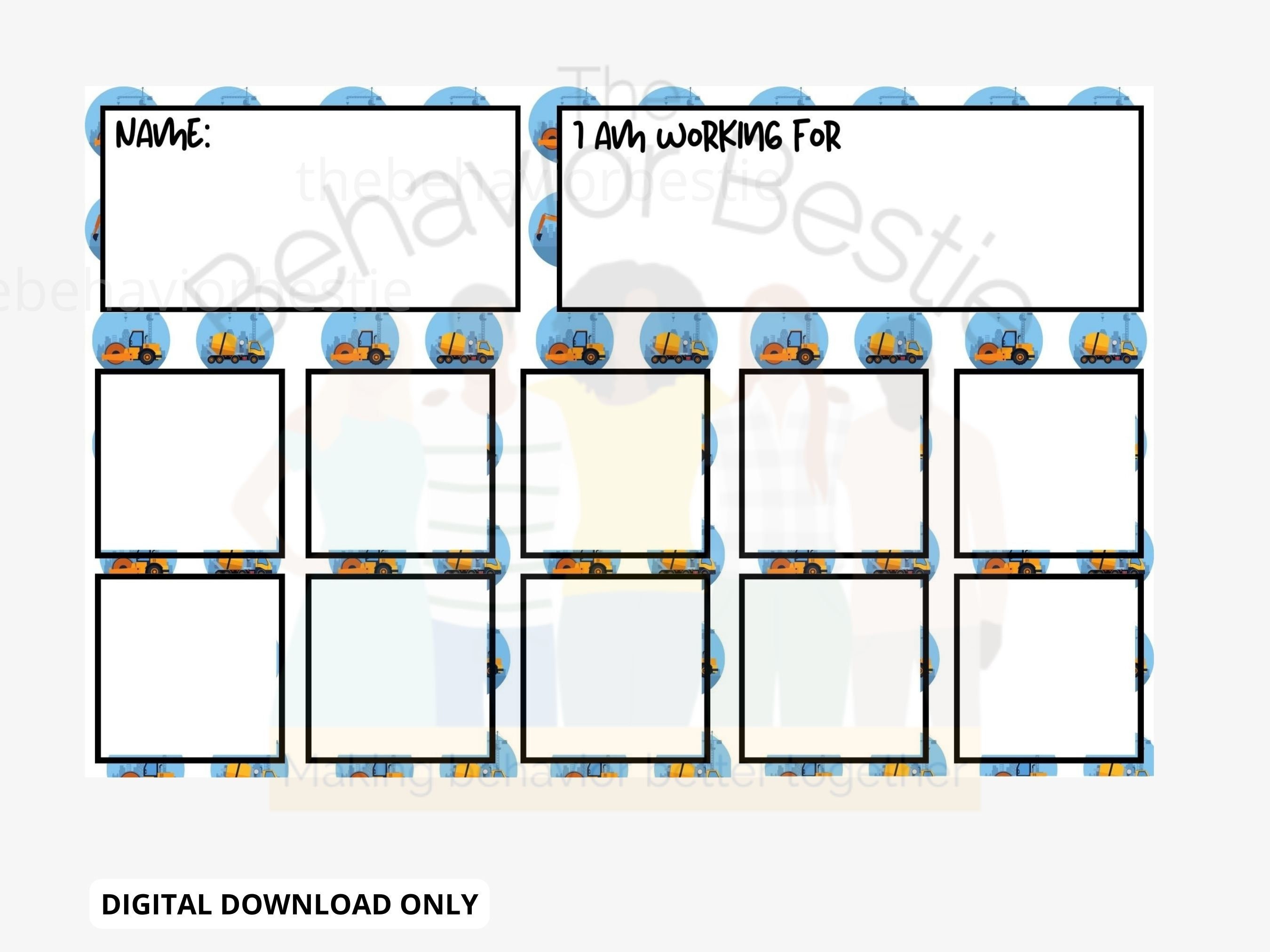 Printable Construction Token Board Construction Sticker Chart ...