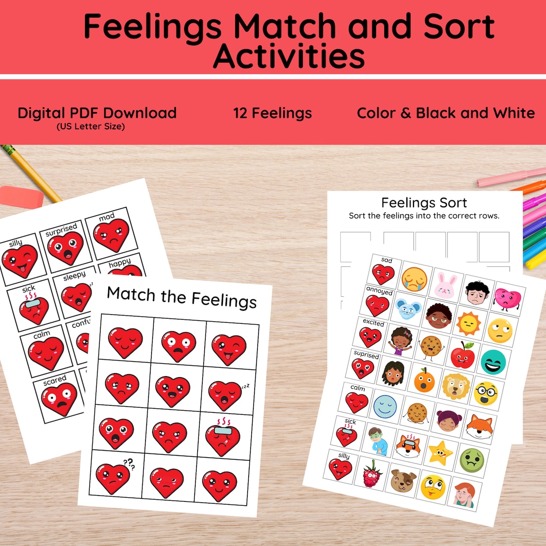 Feelings Match and Sort Activity | Valentine's Matching Activity ...